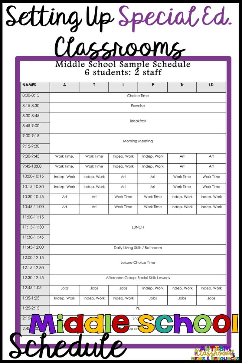 An Authentic Middle School Schedule: Setting Up Classrooms for Students ...