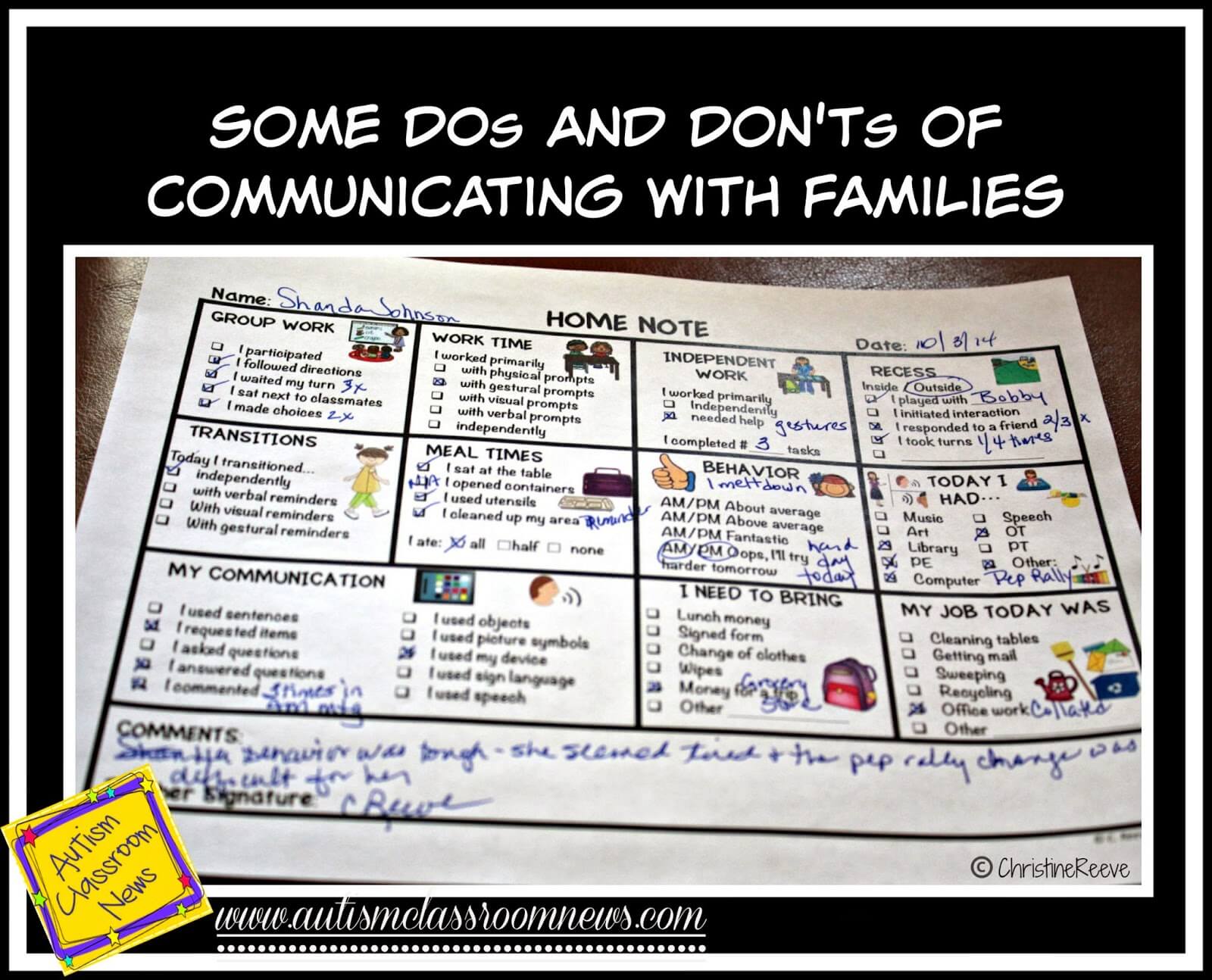 Dos and Don'ts of Communicating with Families - Autism Classroom Resources