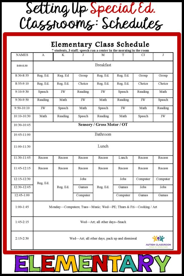 5 Schedule Examples From Special Education Classes With Free Download ...
