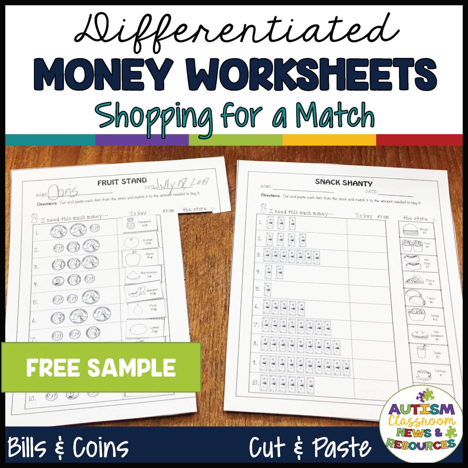 Free Money Counting Worksheets To Make Purchases Plus IEP Goals ...