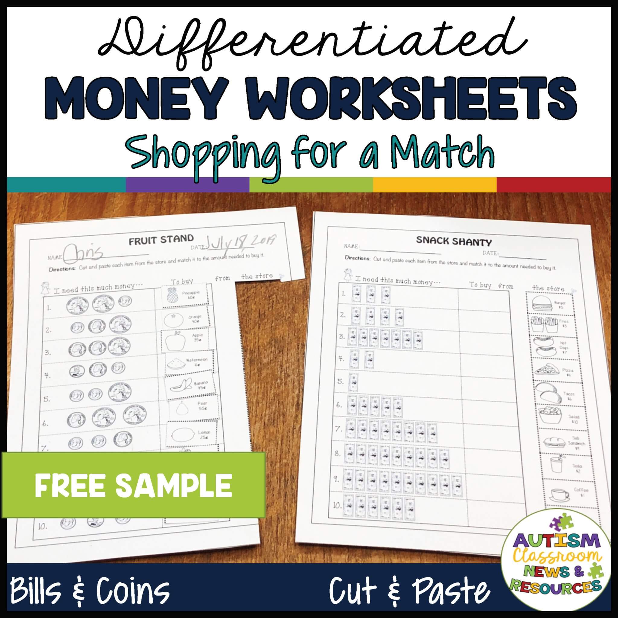 Free Money Counting Worksheets To Make Purchases Plus IEP Goals ...