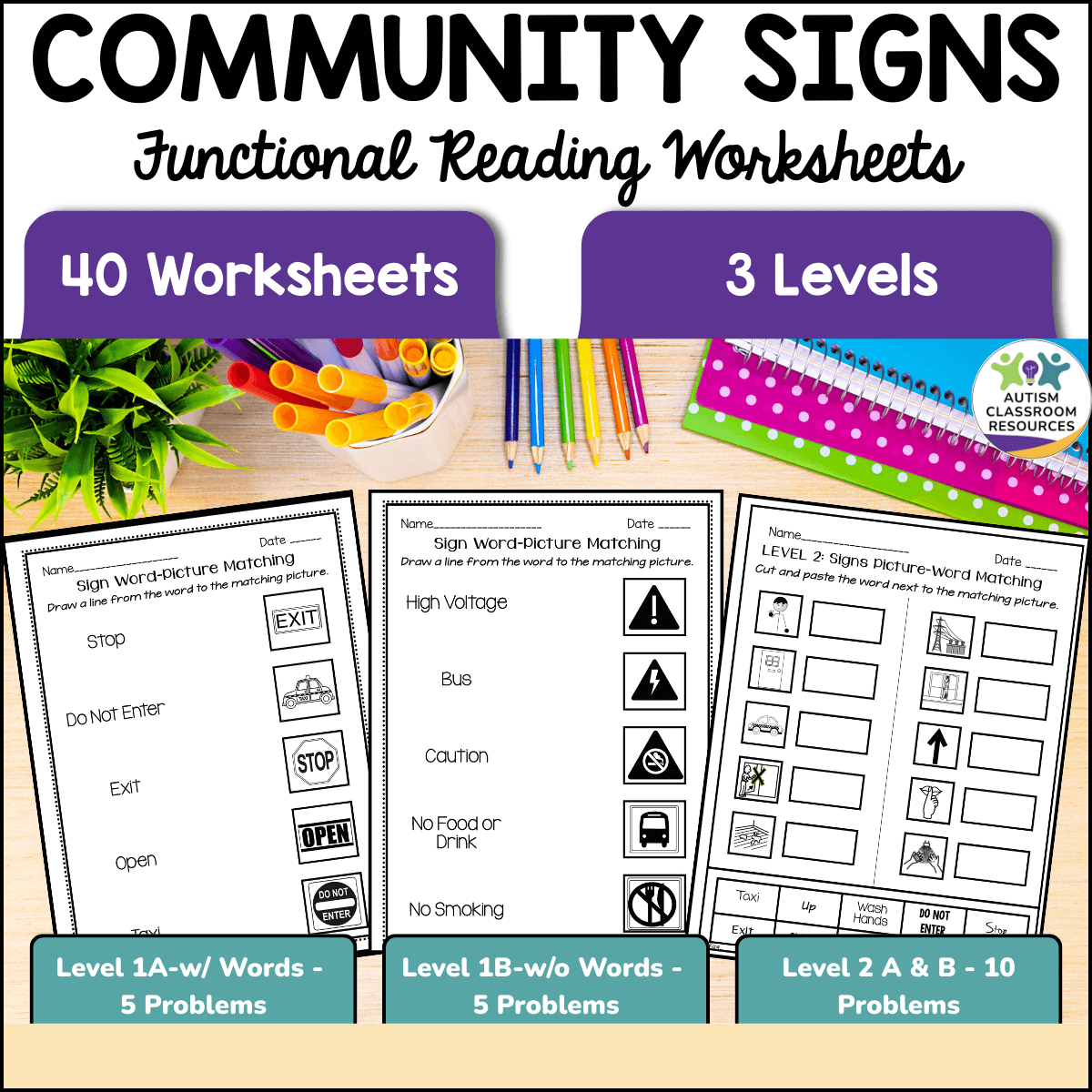 Functional Literacy Community Signs Worksheets: Reading Comprehension ...