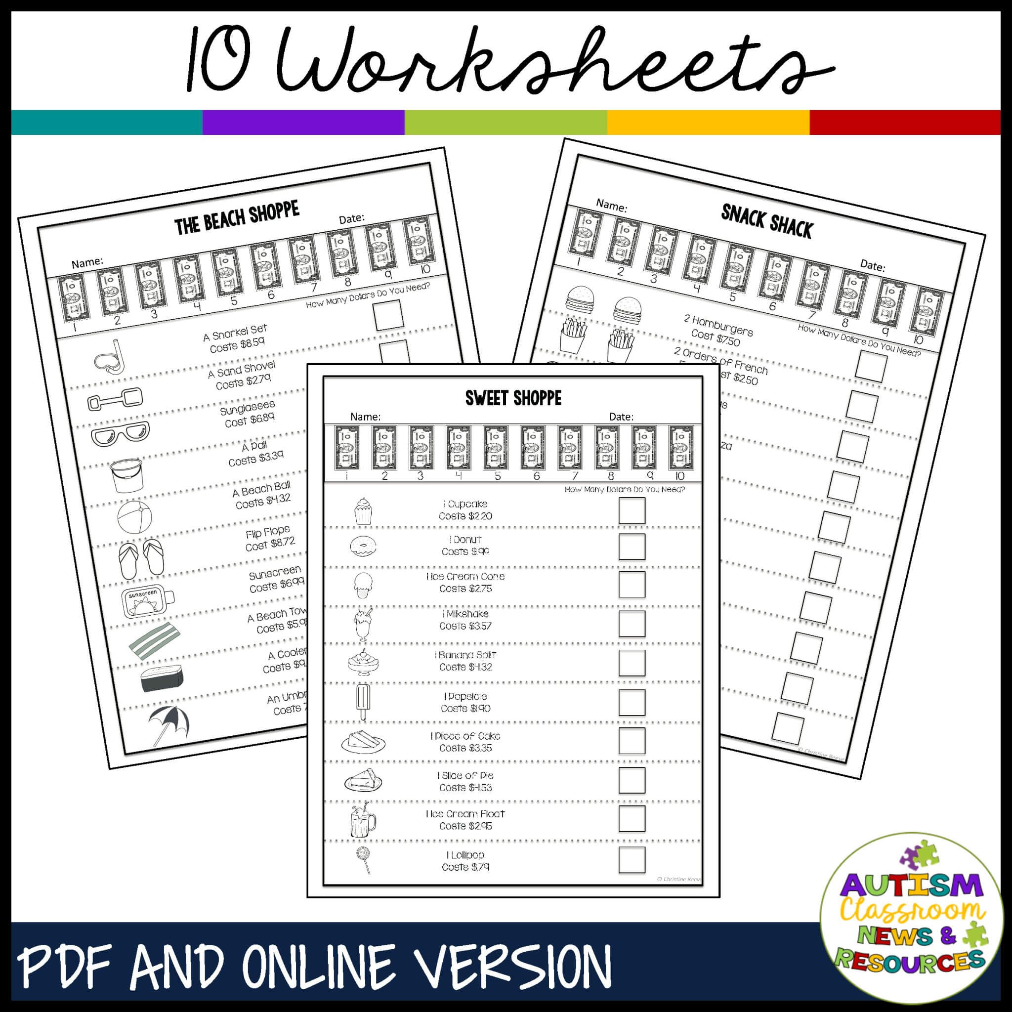 Next Dollar Up Worksheets: Distance Learning Compatible - Autism ...