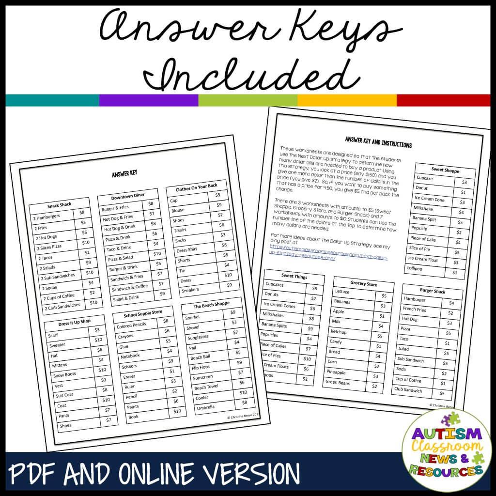 Next Dollar Up Worksheets: Distance Learning Compatible - Autism ...