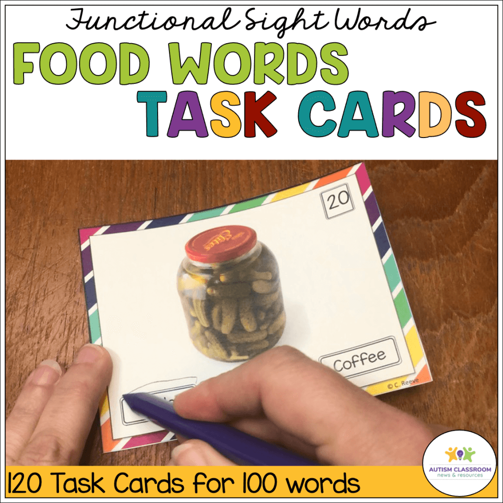 Functional Reading Task Cards: Food Words {Special Ed; Autism} - Autism ...