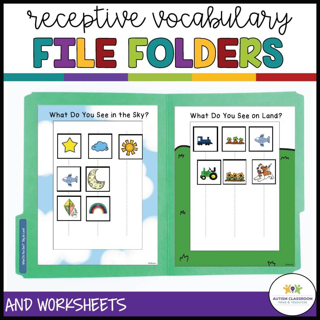 Receptive Language Vocabulary Sort File Folder Activities and Worksheets