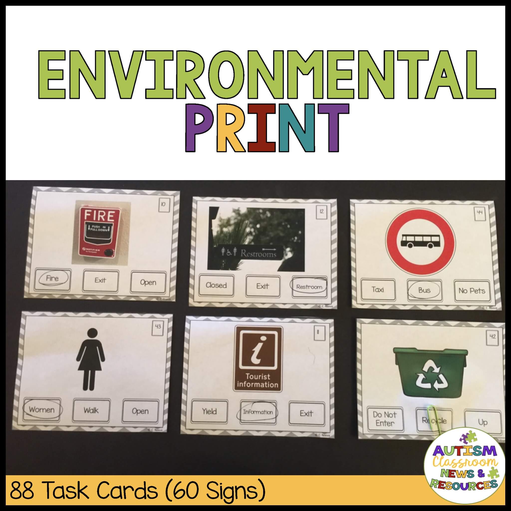 Community Signs & Environmental Print - Functional Literacy Task Cards ...