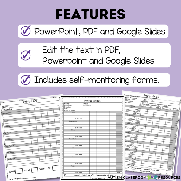 Behavior Self-Monitoring and Point System Sheets - Behavior Support for ...