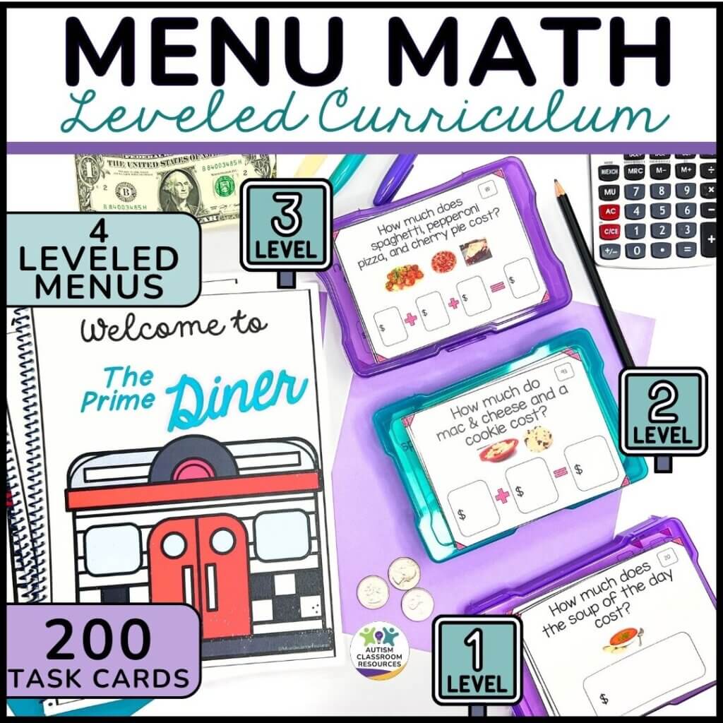 Menu Math for Special Education - Functional Math - 4 Levels for ...